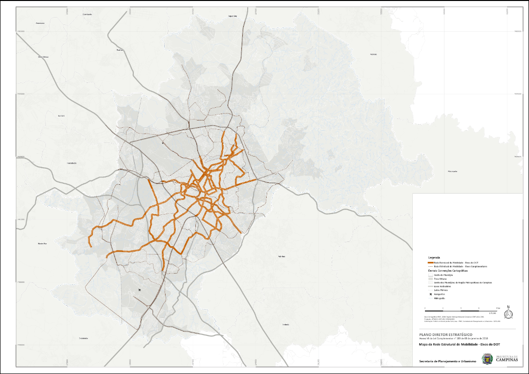 Mapa da Rede Estrutural de Mobilidade de Campinas – Eixos do DOT – Coleções